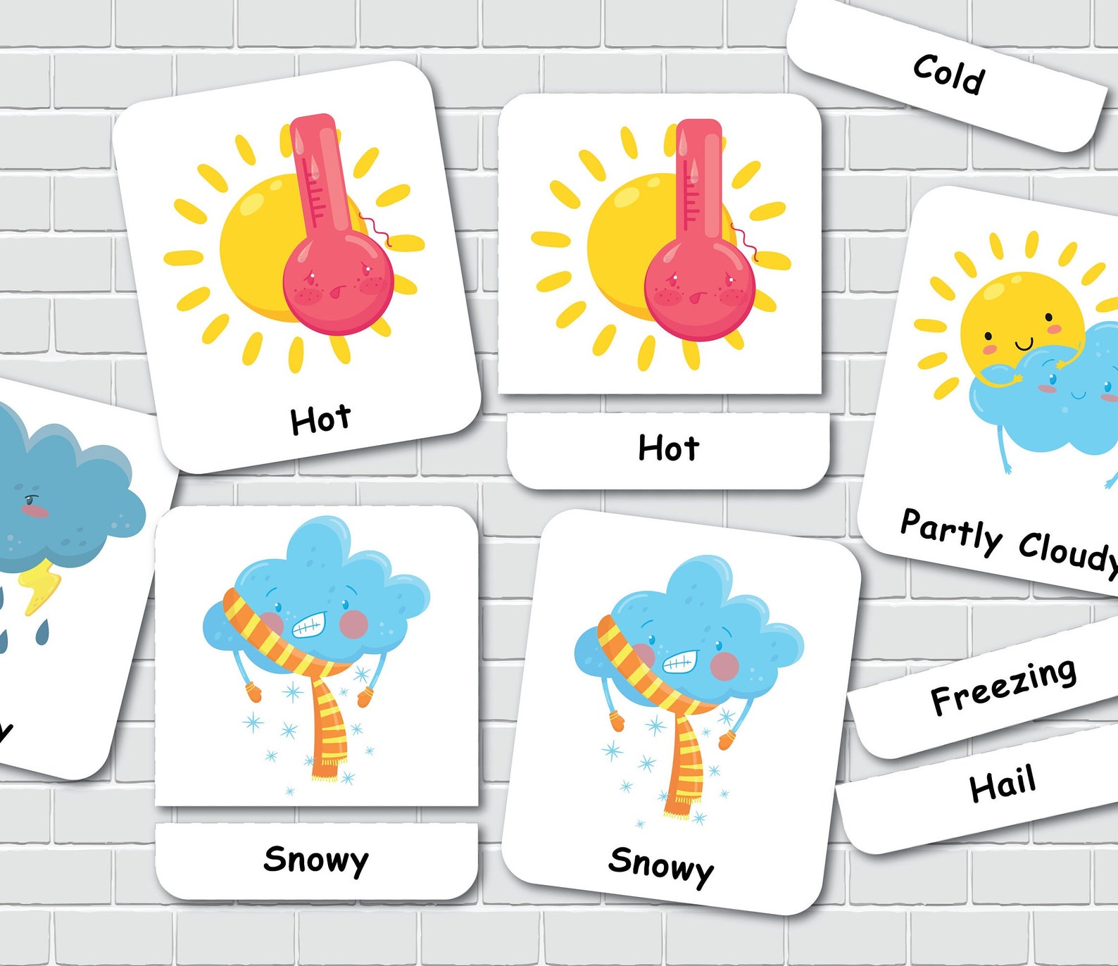 Weather Three Part Flash Cards, Toddler Educational Flashcards ...