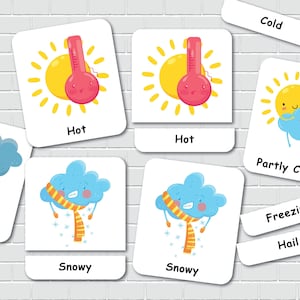 Weather Three Part Flash Cards, Toddler Educational Flashcards ...