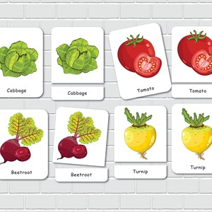 Vegetables Three Part Cards, Montessori Flashcards, Homeschool ...