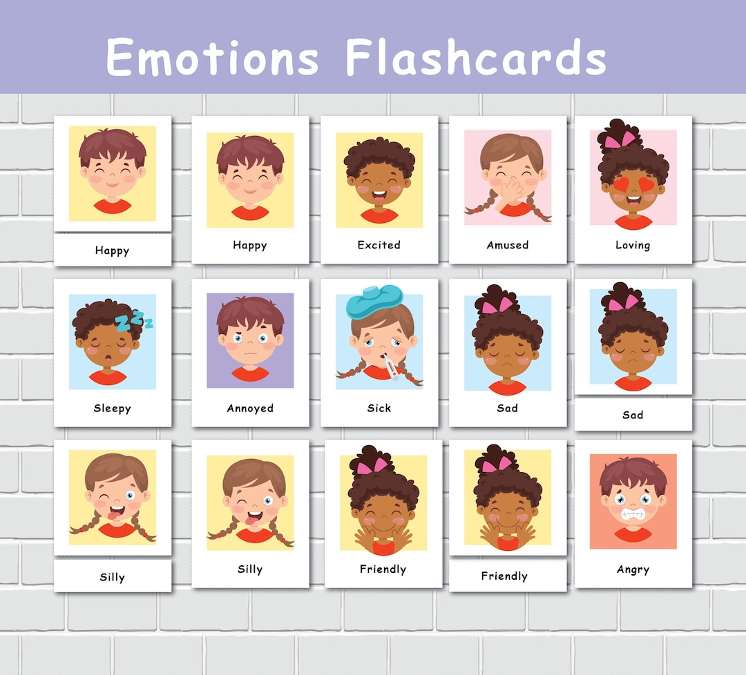 Emotions Flashcards, Feelings 3 Part Cards, Montessori Printable ...