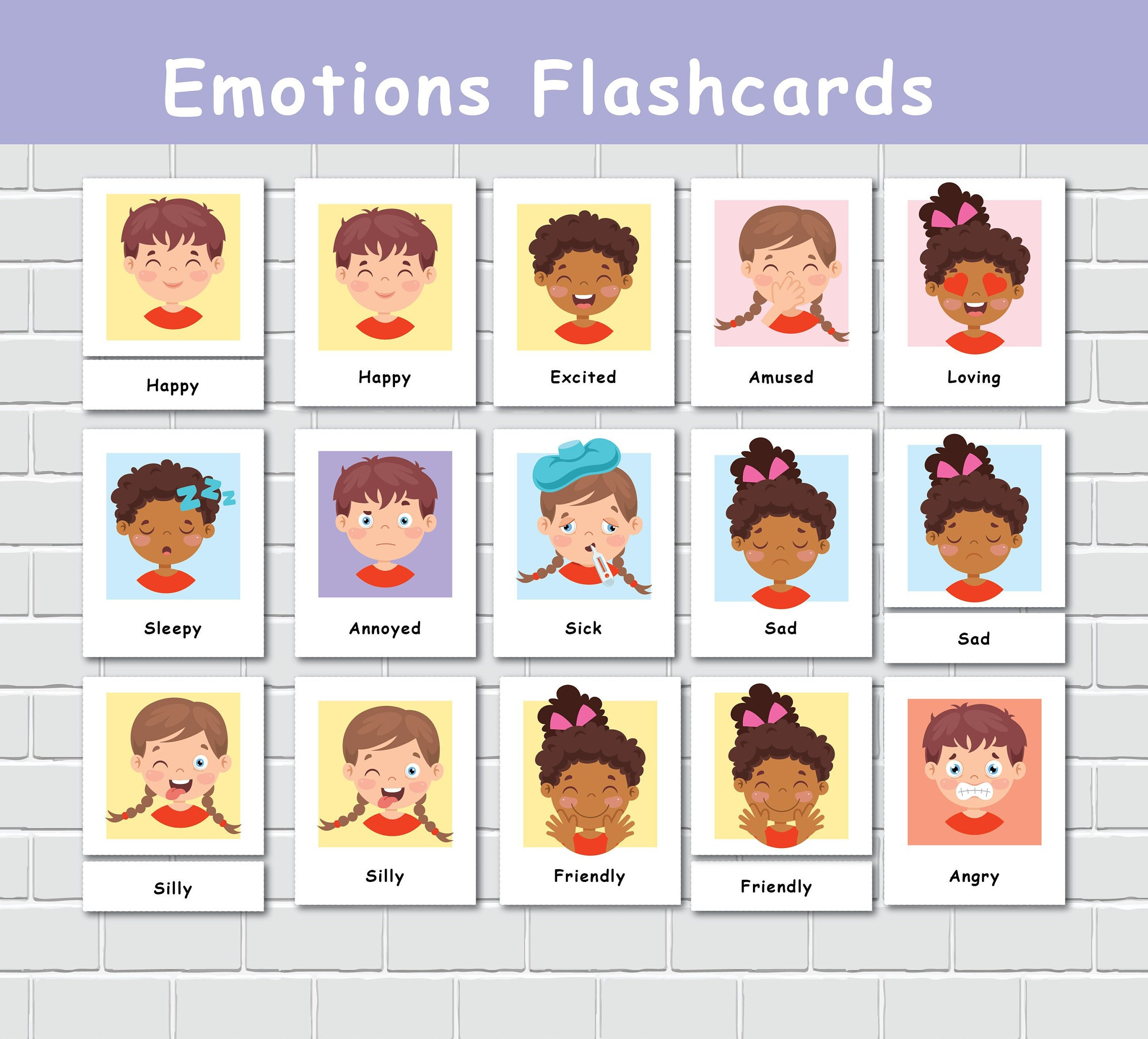 Emotions Flashcards, Feelings 3 Part Cards, Montessori Printable ...