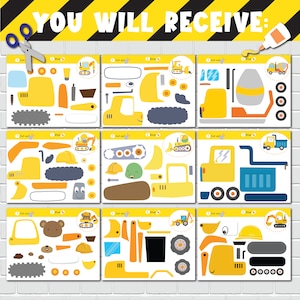 Construction Trucks Cut Out and Glue. Crafts for Kids. Scissors Skills ...