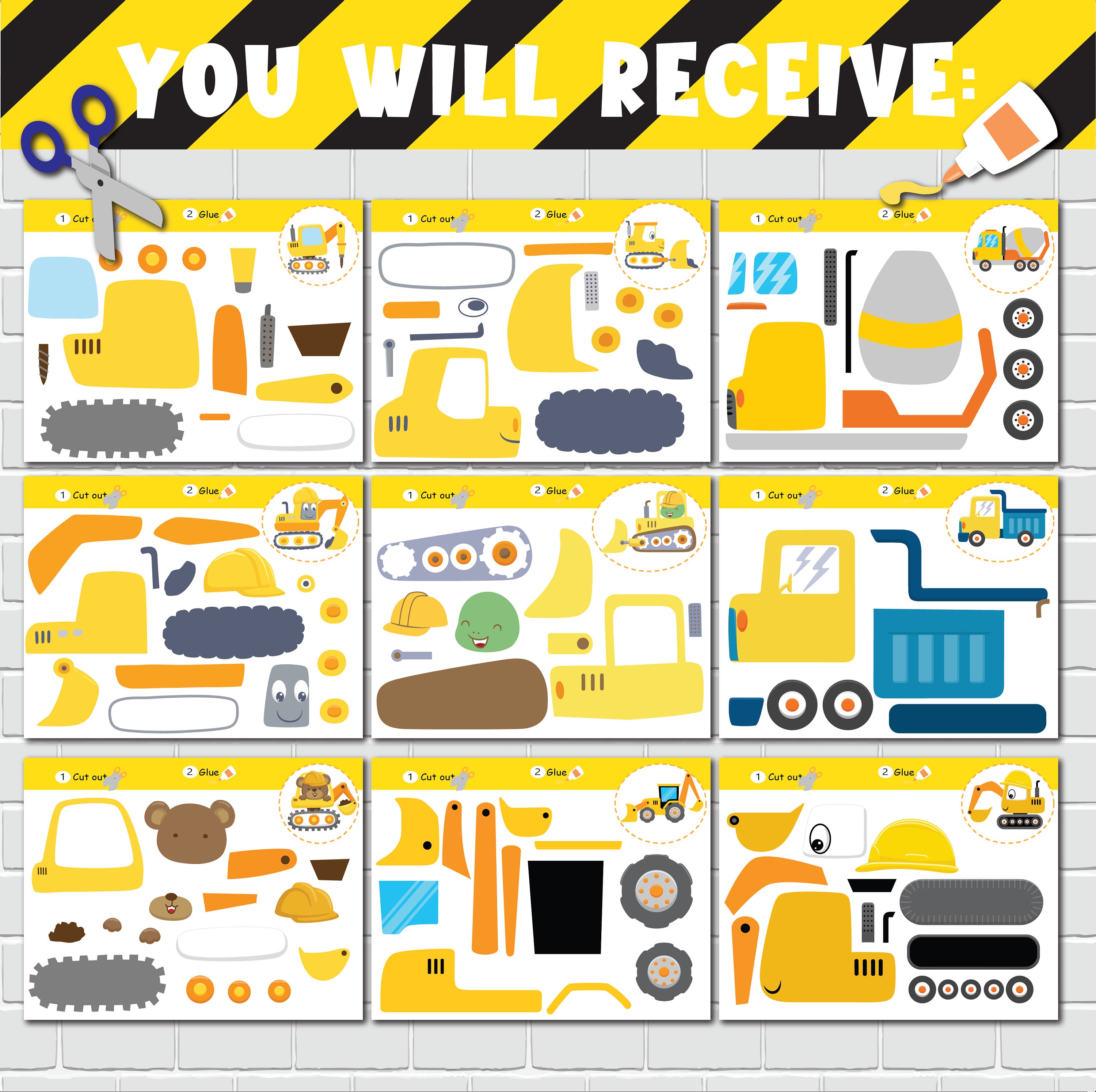 Construction Trucks Cut Out and Glue. Crafts for Kids. - Etsy