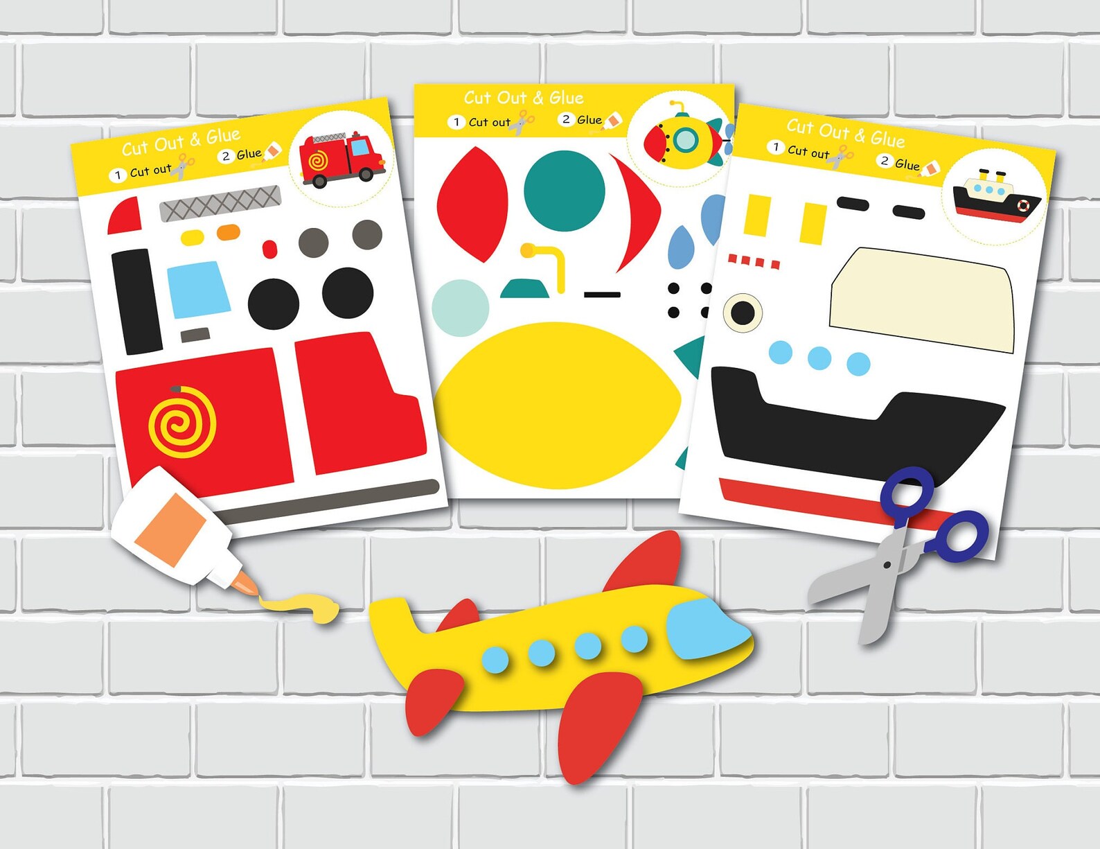 Cut Out and Glue. Transportation Theme Scissors Practice for Kids ...