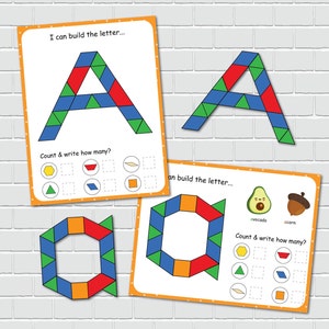 Alphabet Pattern Blocks Activity, STEM Challenge Cards for Preschool ...