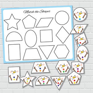 Snowman 2D Shapes Matching Activity for Kids, Winter Busy Book, File ...