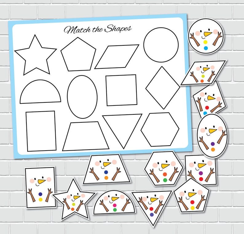 Snowman 2D Shapes Matching Activity for Kids, Winter Busy Book, File ...
