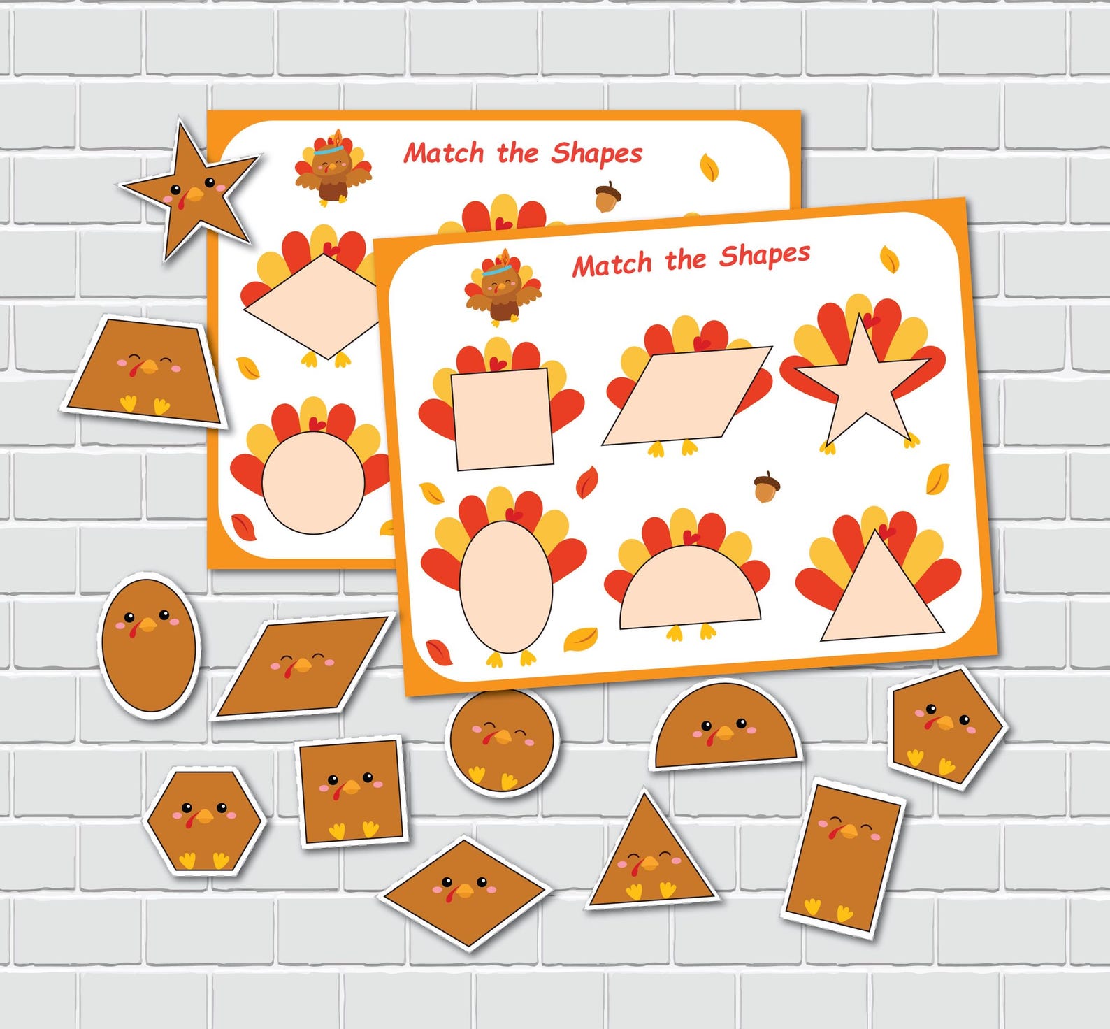 Turkey Shape Matching Activity, 2D Shapes, Thanksgiving Busy Book Page ...