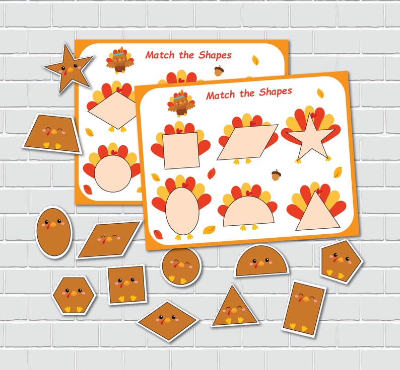 Turkey Shape Matching Activity, 2D Shapes, Thanksgiving Busy Book Page ...