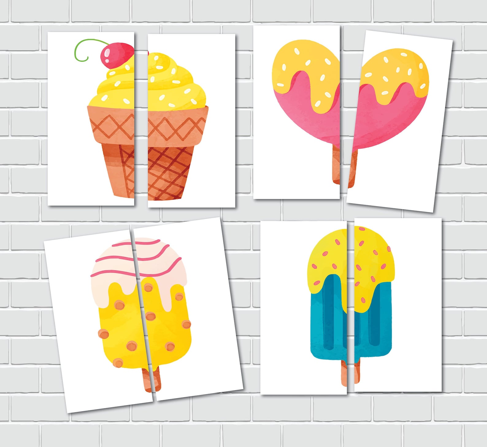 Ice Cream Matching Game, Symmetry Cards, Toddler Matching Activity ...