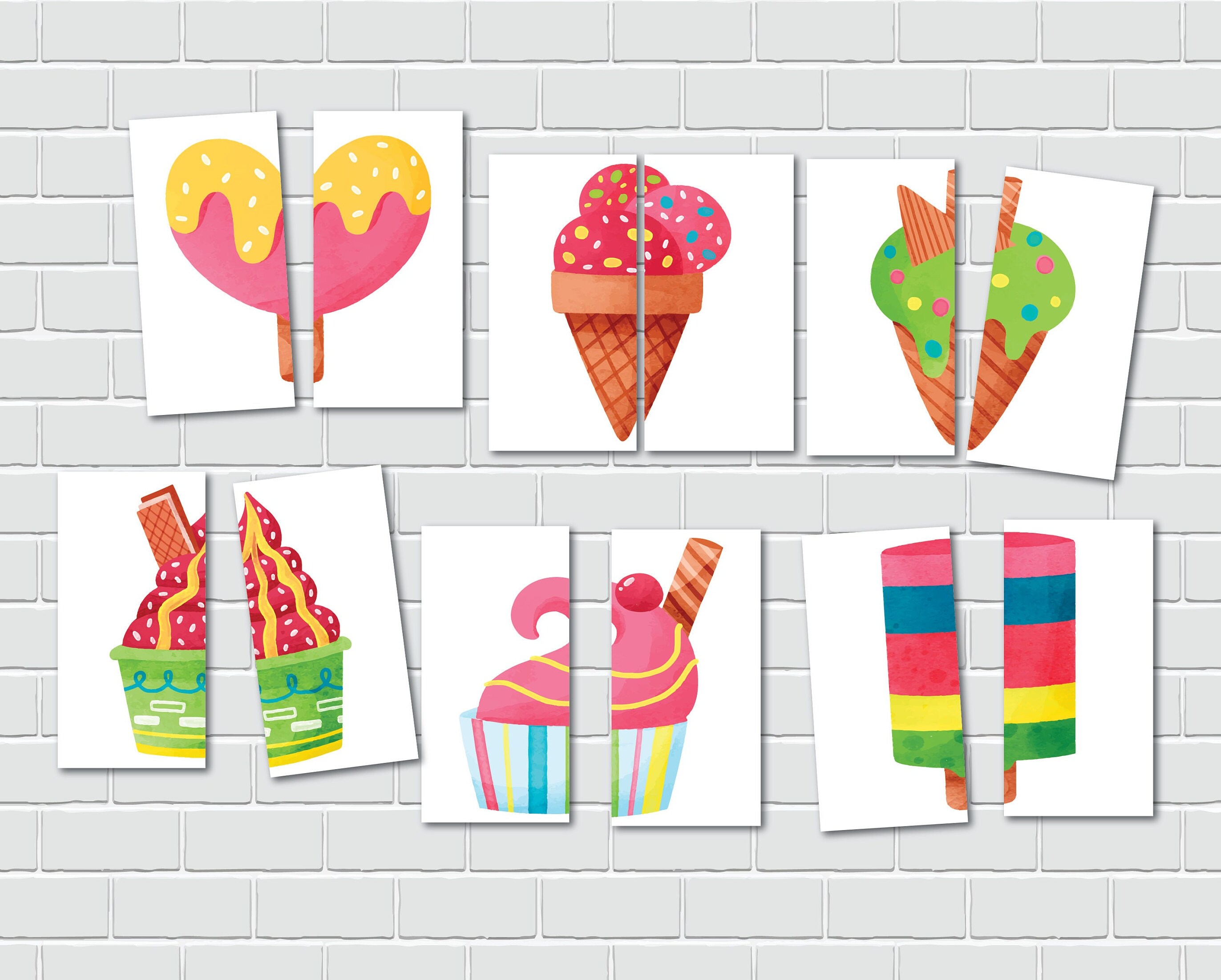 Ice Cream Matching Game, Symmetry Cards, Toddler Matching Activity ...
