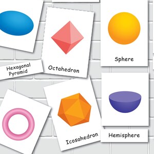 3D Shapes Flash Cards, Three Part Montessori Flash Cards, Kids ...
