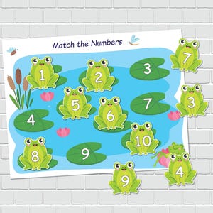 Frog Pond Numbers Matching Activity, Toddler Busy Book Page, Learning ...