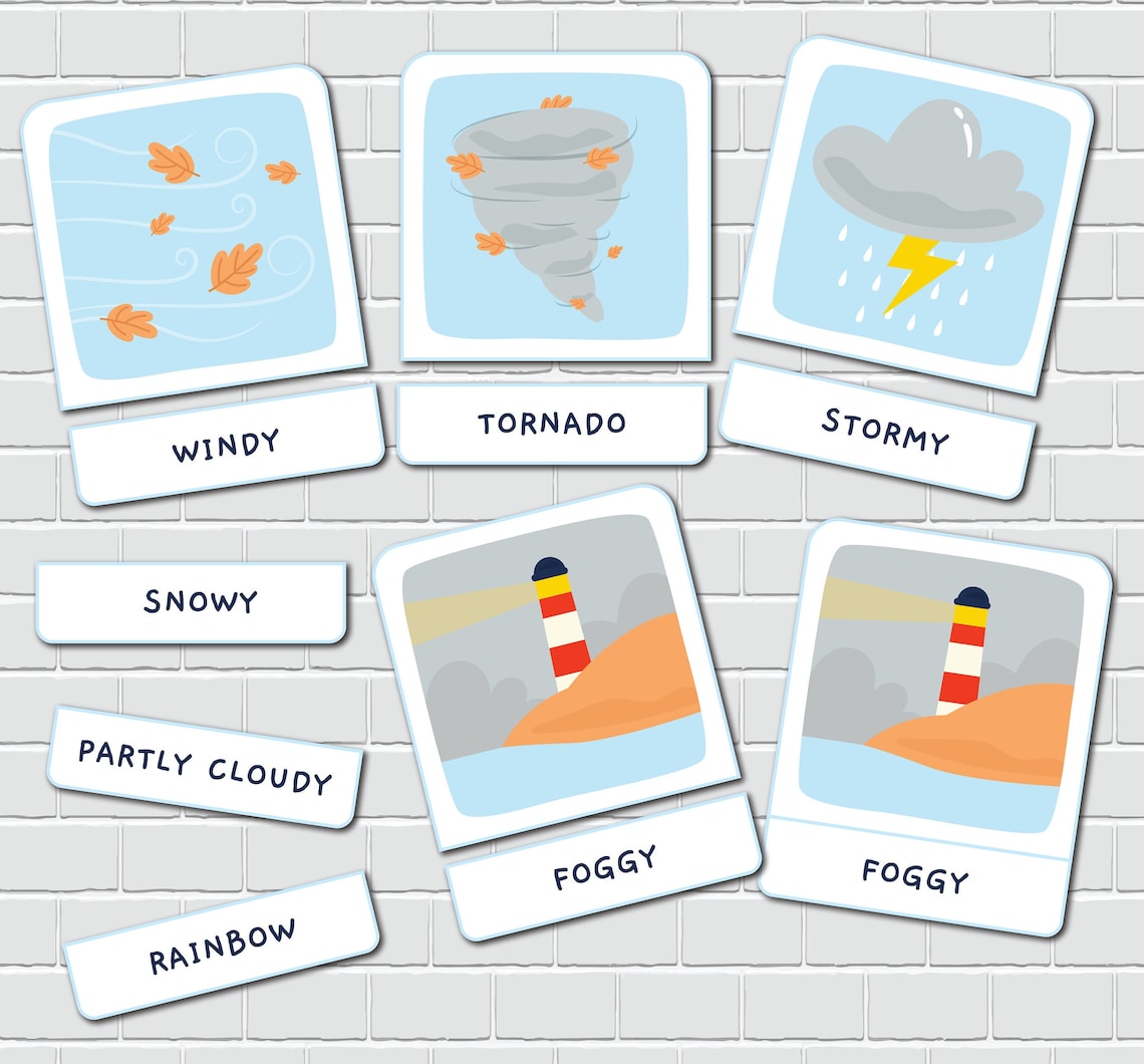 Weather Flash Cards Toddler Printable Activity Montessori - Etsy