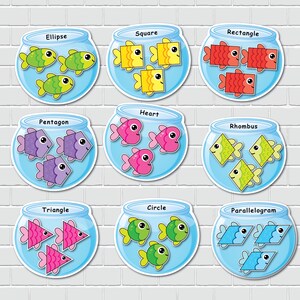 Fish Shapes and Fishbowl Sorting Mats, 2D Shapes Center, Busy Book Page ...