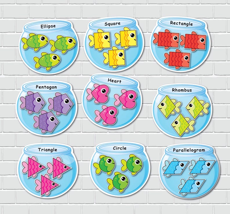 Fish Shapes and Fishbowl Sorting Mats, 2D Shapes Center, Busy Book Page ...