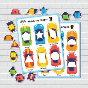 Car Shapes Matching Activity, 2D Shapes, Toddler Learning Binder ...