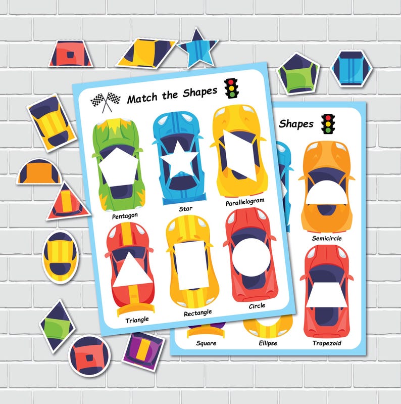 Car Shapes Matching Activity, 2D Shapes, Toddler Learning Binder ...
