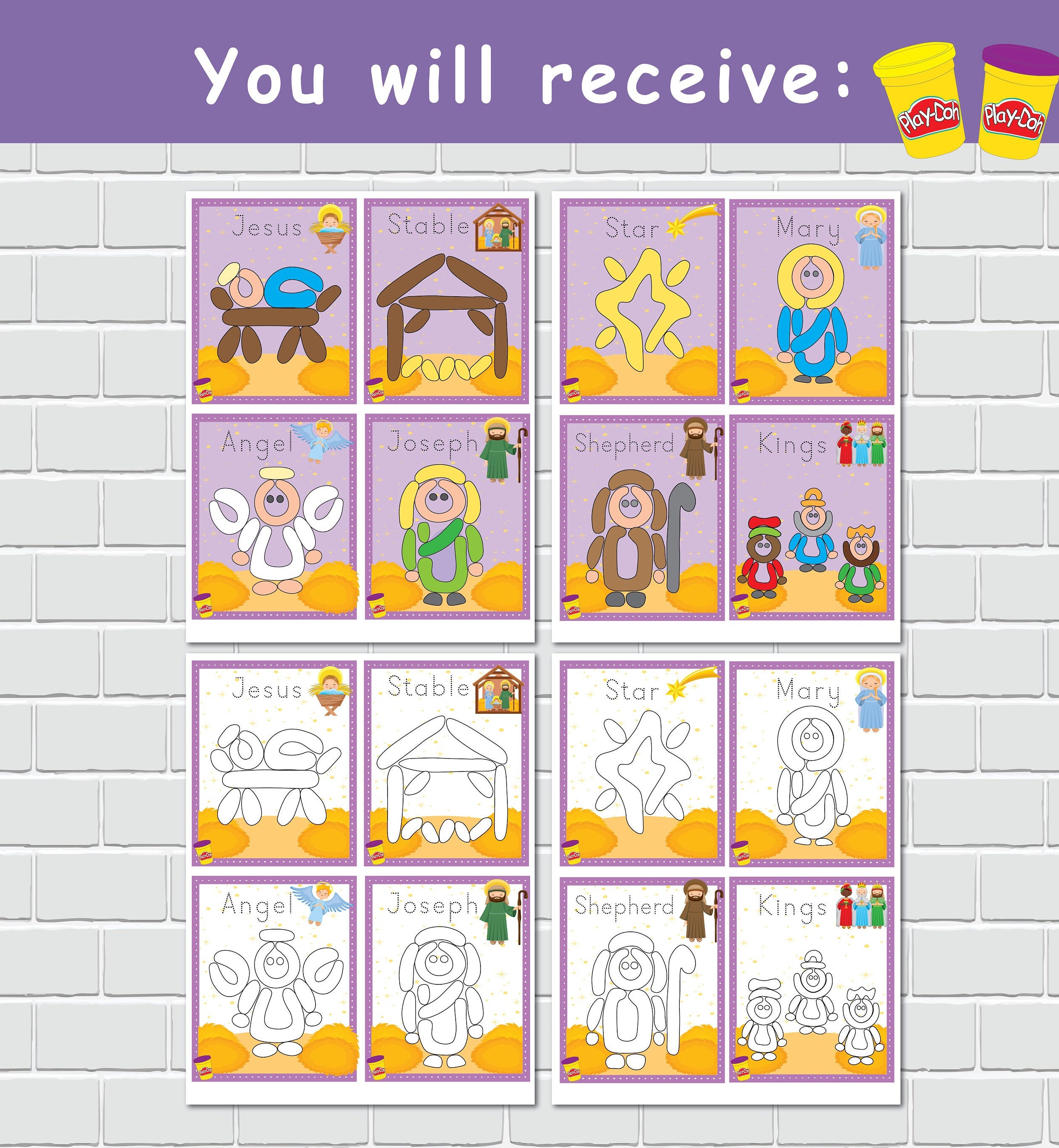 Nativity Play Dough Mats, Printable Play Doh, Visual Cards, Christmas ...