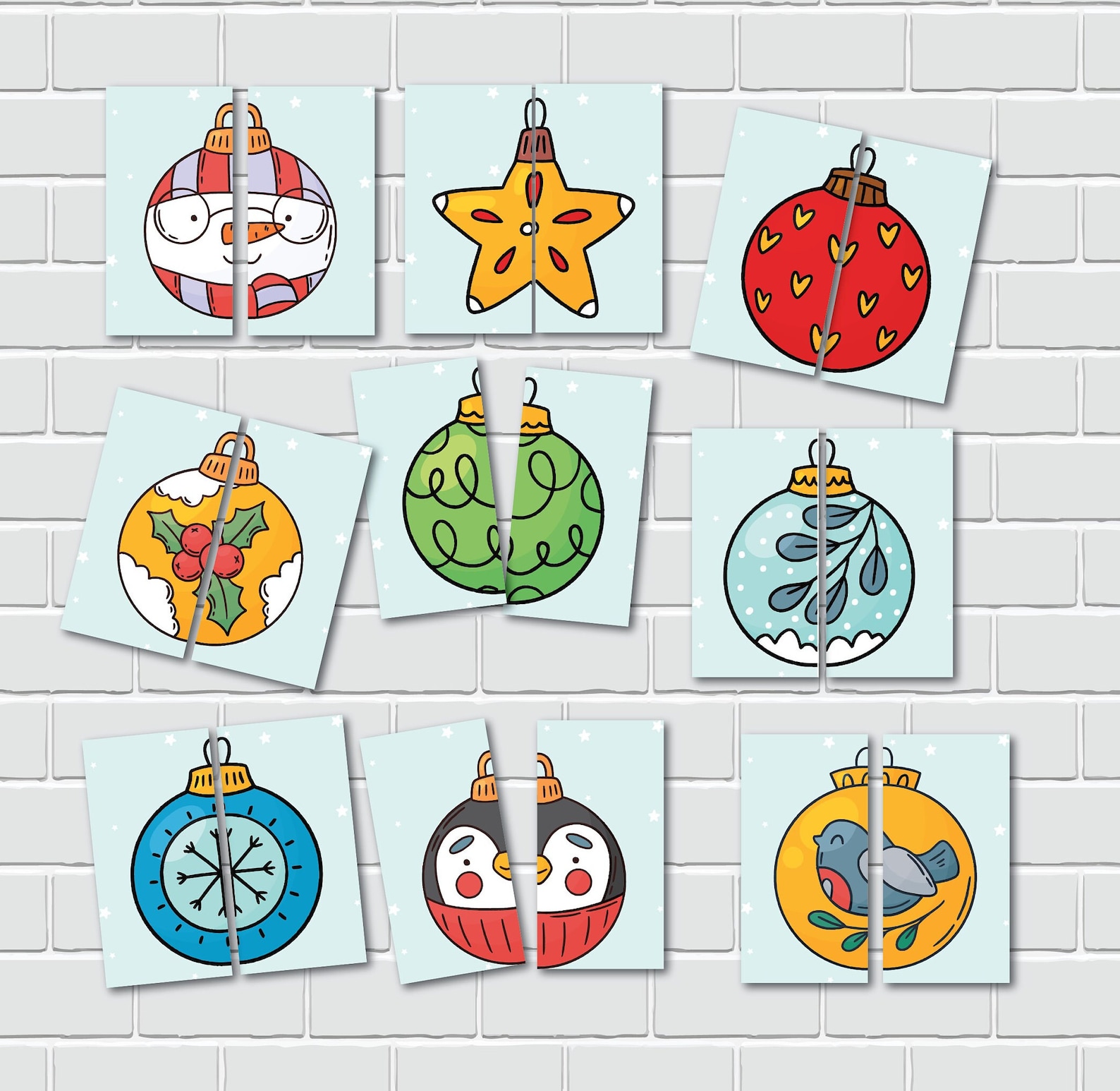 Christmas Ornaments Symmetry Cards, Preschool Matching Game, Toddler ...
