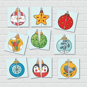 Christmas Ornaments Symmetry Cards, Preschool Matching Game, Toddler ...