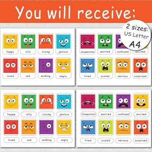 Emotions Flash Cards, Feelings Montessori Printable Activity, Preschool ...