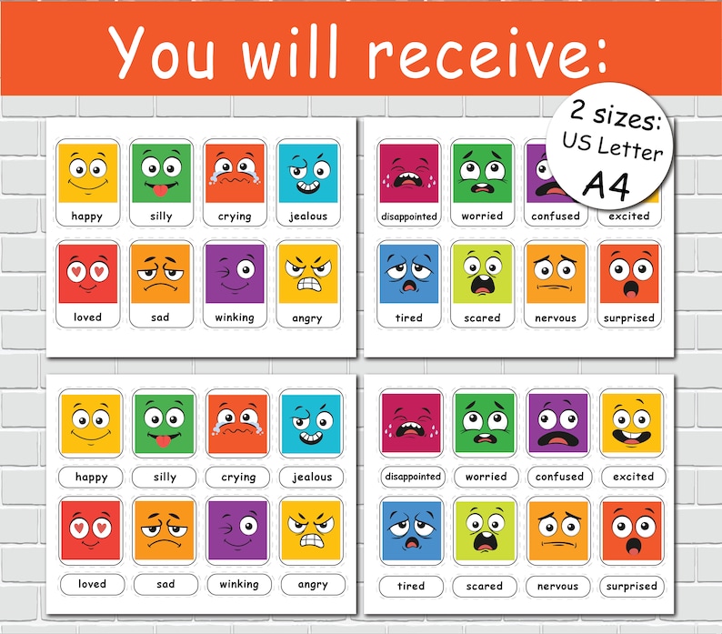 Emotions Flash Cards Feelings Montessori Printable Activity - Etsy