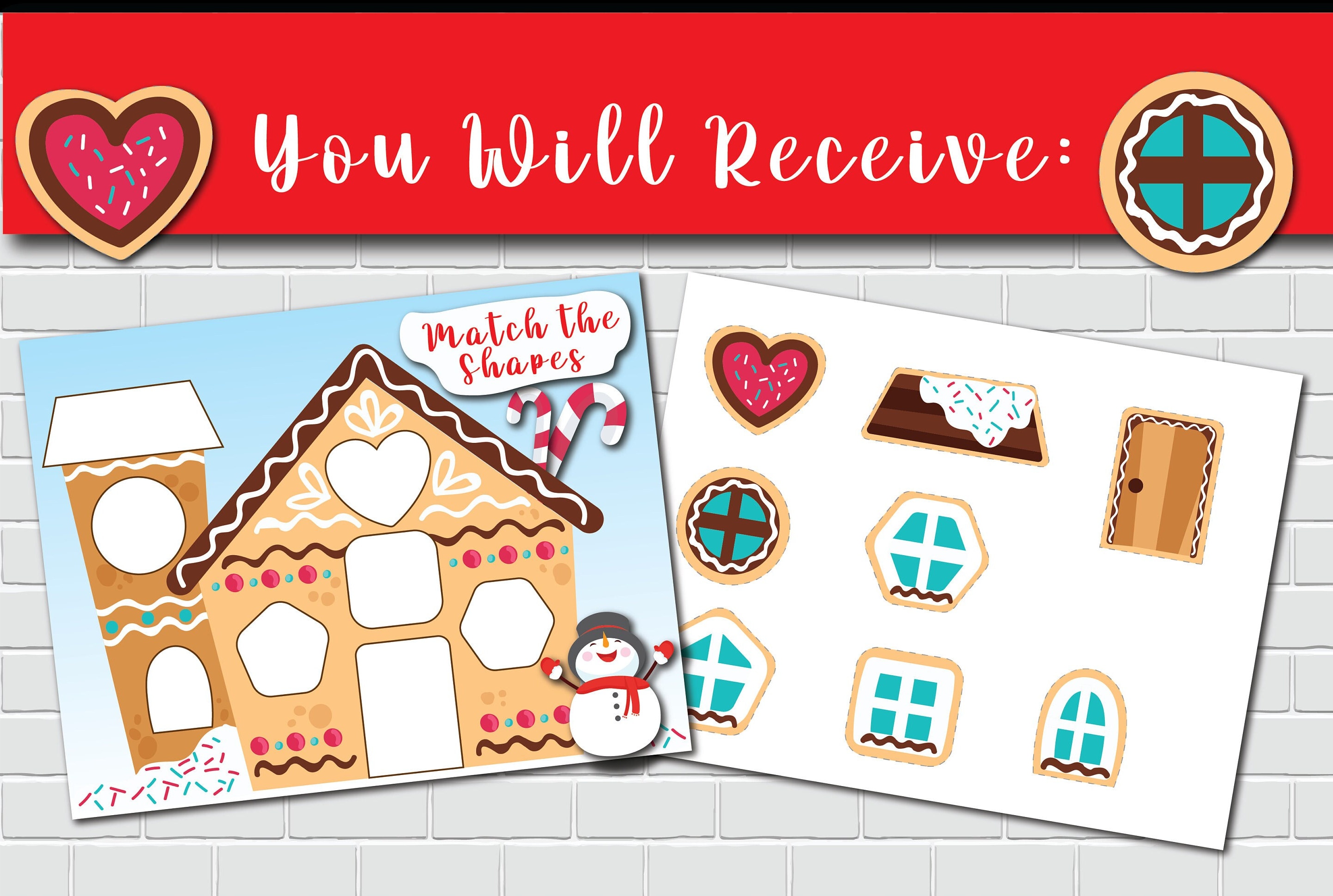 Gingerbread House Shape Matching Activity for Toddler/ Preschool ...