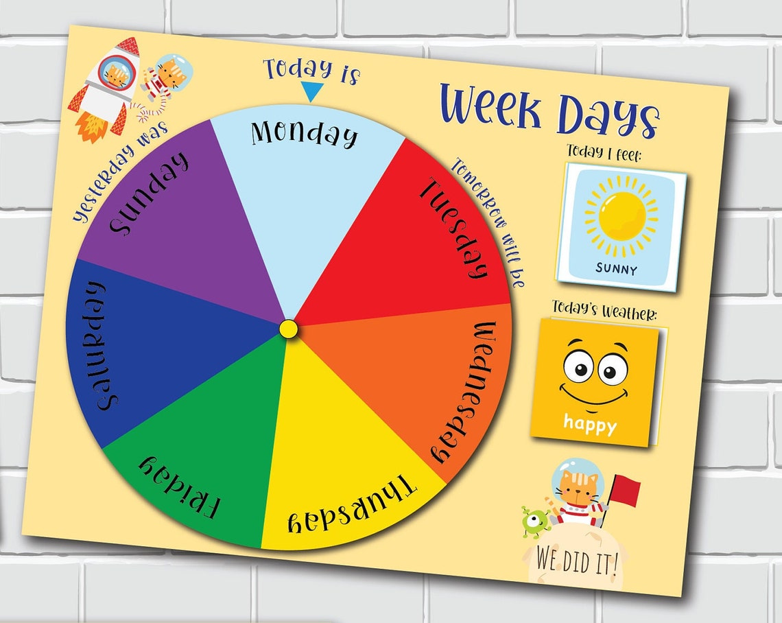 Kids Perpetual Calendar Space Theme Wall Calendar Montessori - Etsy