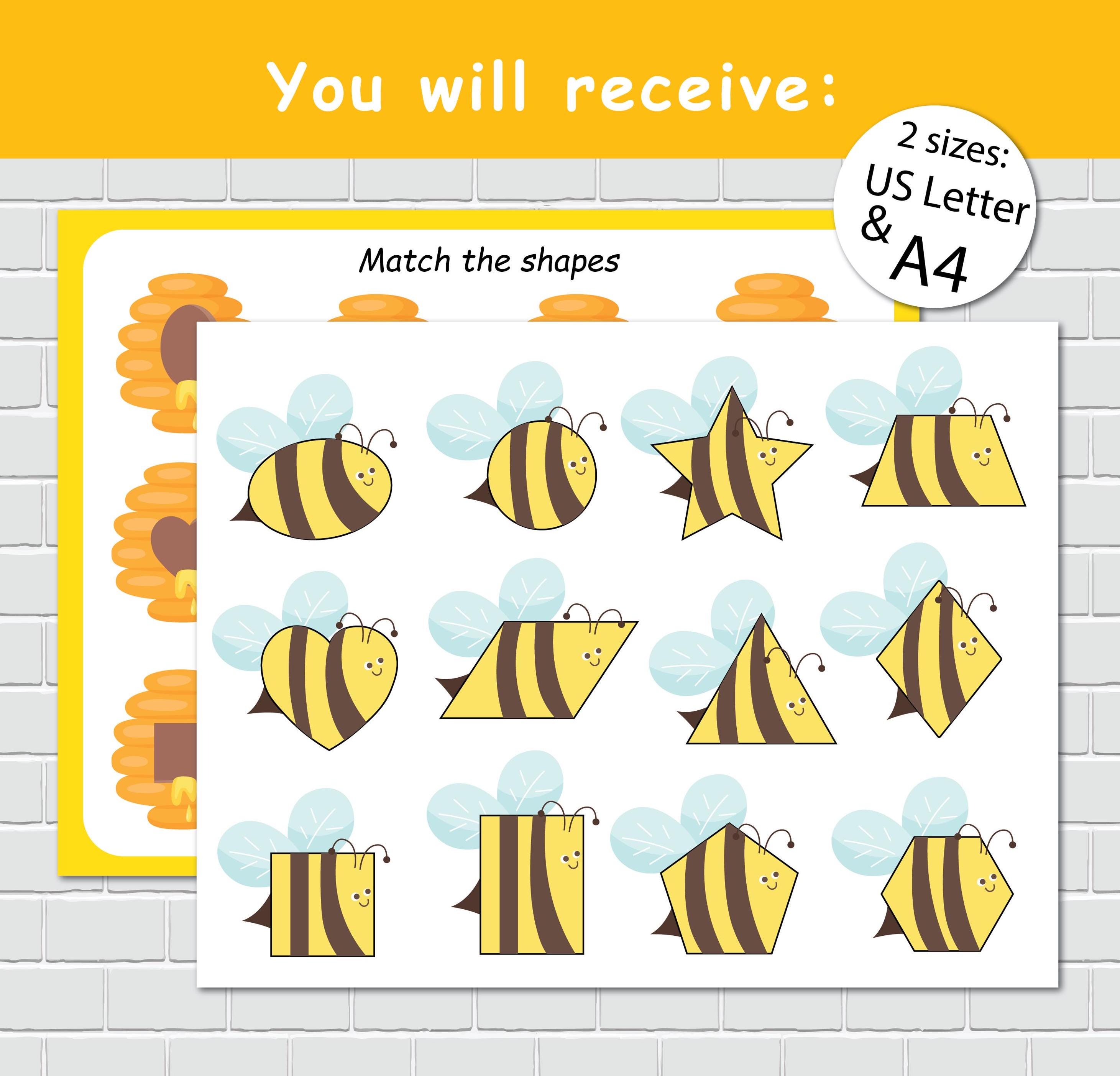 Bees and Beehive Shapes Matching Activity, 2D Shapes, Busy Book Page ...