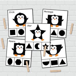 Penguin Shapes Clip Cards, 2D Shapes, Winter Busy Book, File Folder ...