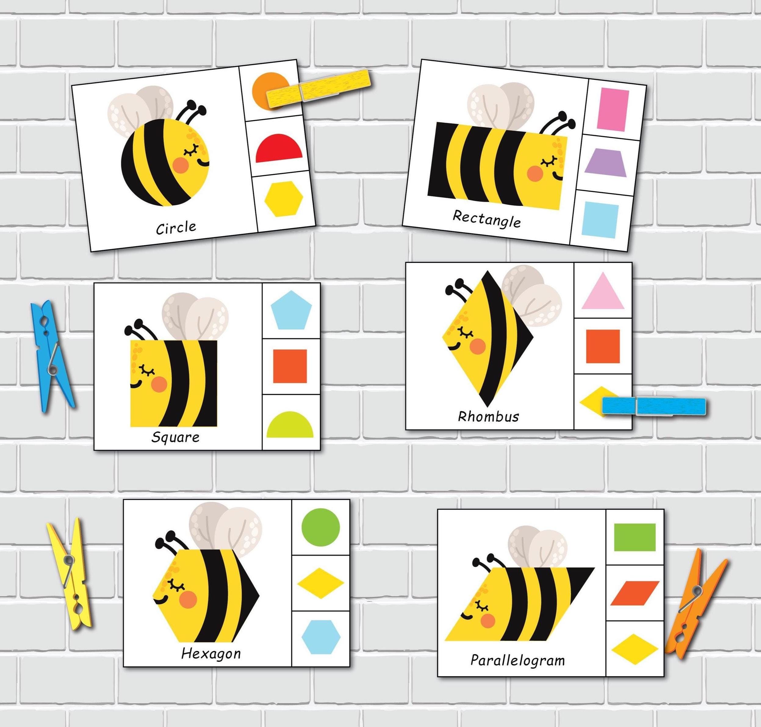 Bees 2D Shapes Clip Cards: Preschool Learning (digital Download) - Etsy