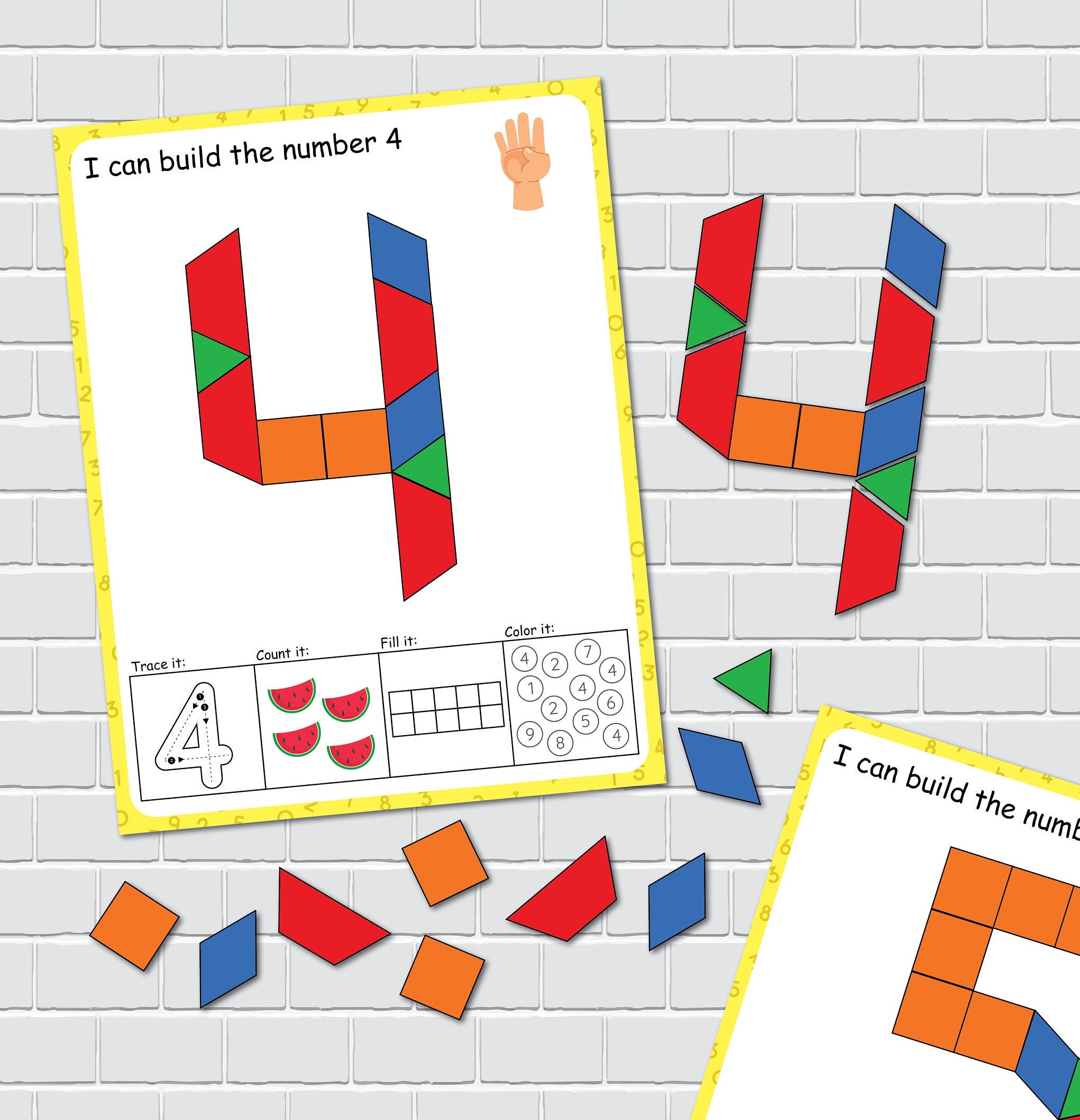 Numbers Pattern Blocks Activity, STEM Challenge Cards for Preschool and ...