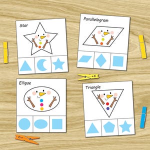Snowman Shapes Clip Cards, 2D Shapes, Winter Activities, File Folder ...