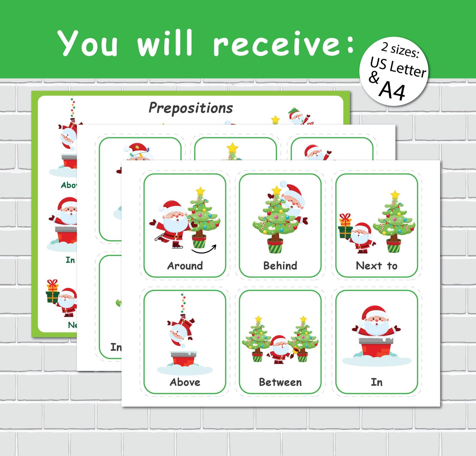 Santa Prepositions Activity: English Learning Poster & Flashcards ...