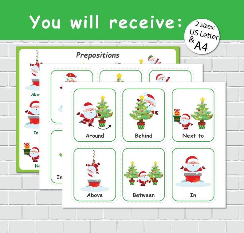Santa Prepositions Activity: English Learning Poster & Flashcards ...
