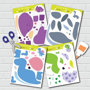 Dinosaurs Cut Out and Glue Activity for Kids. Preschool Cutting ...