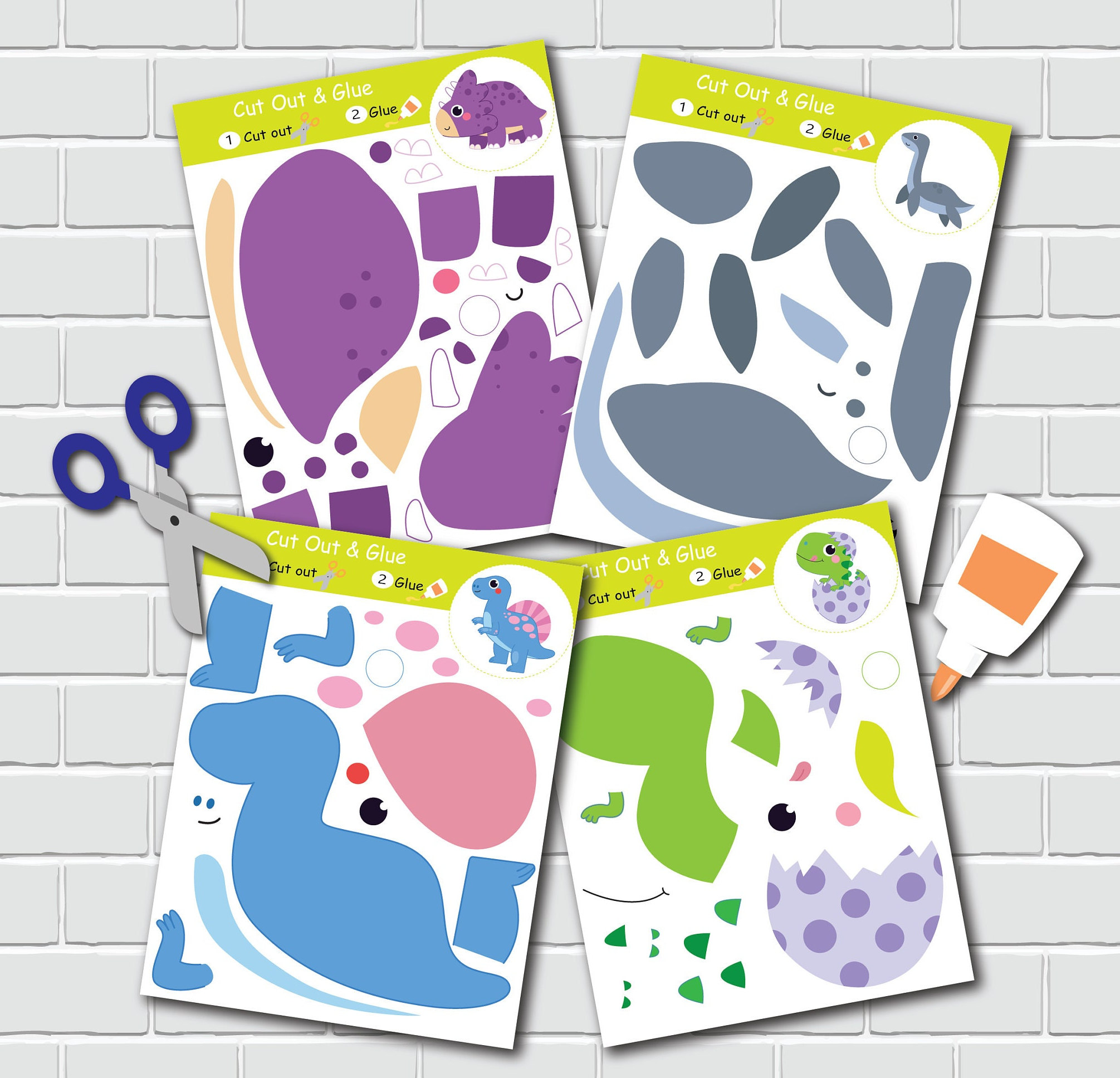 Dinosaurs Cut Out and Glue Activity for Kids. Preschool - Etsy Canada