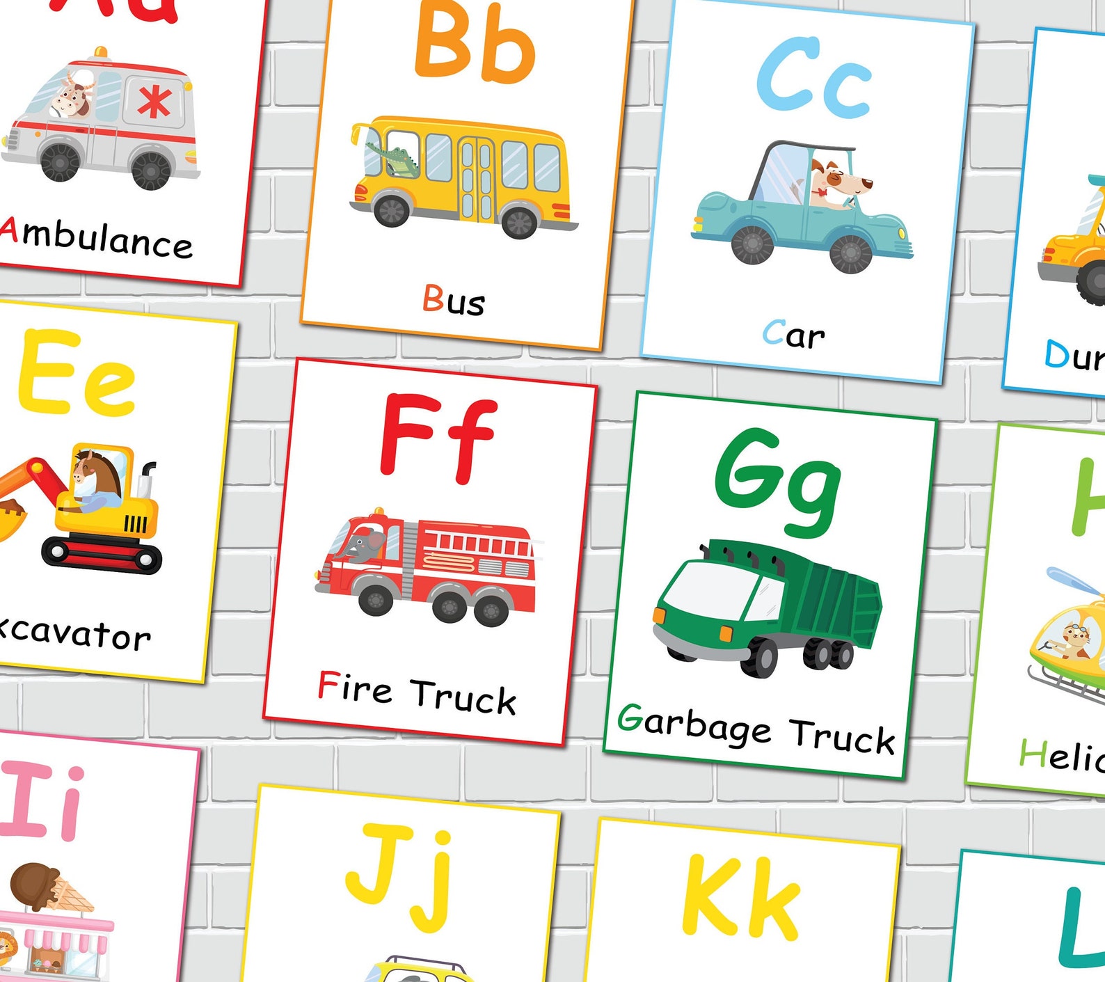 Alphabet Flashcards, Transportation Theme, ABC Printable Flash Cards ...