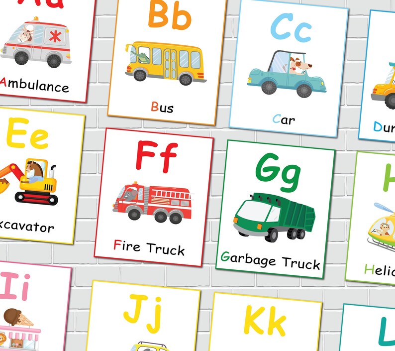 Alphabet Flashcards Transportation Theme ABC Printable Flash - Etsy