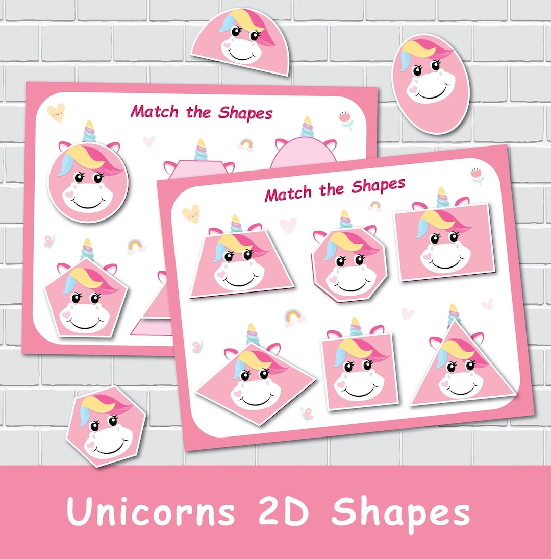 Unicorn Shape Matching Activity, 2D Shapes, Sort and Match Game ...