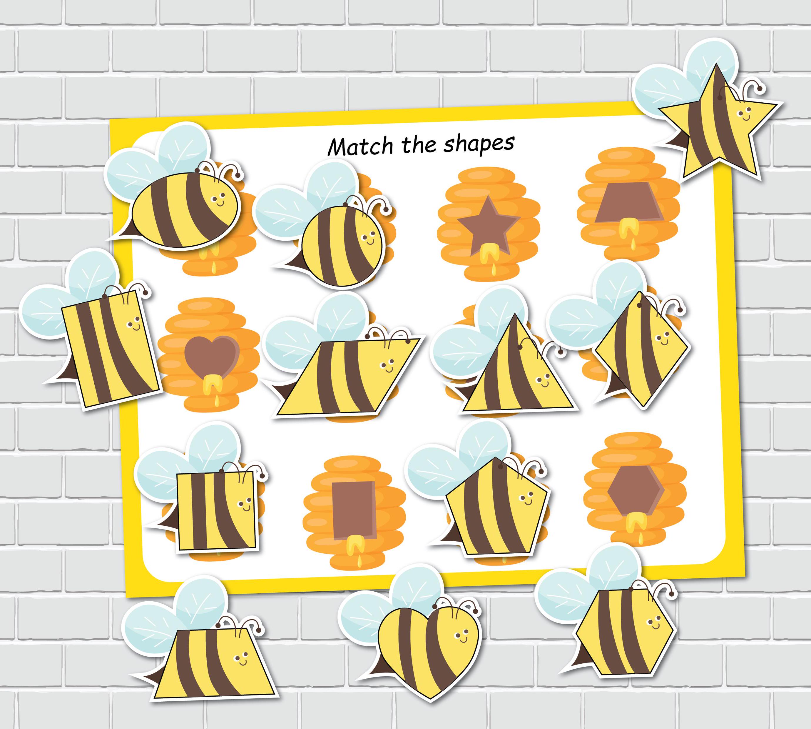 Bees and Beehive Shapes Matching Activity, 2D Shapes, Busy Book Page ...