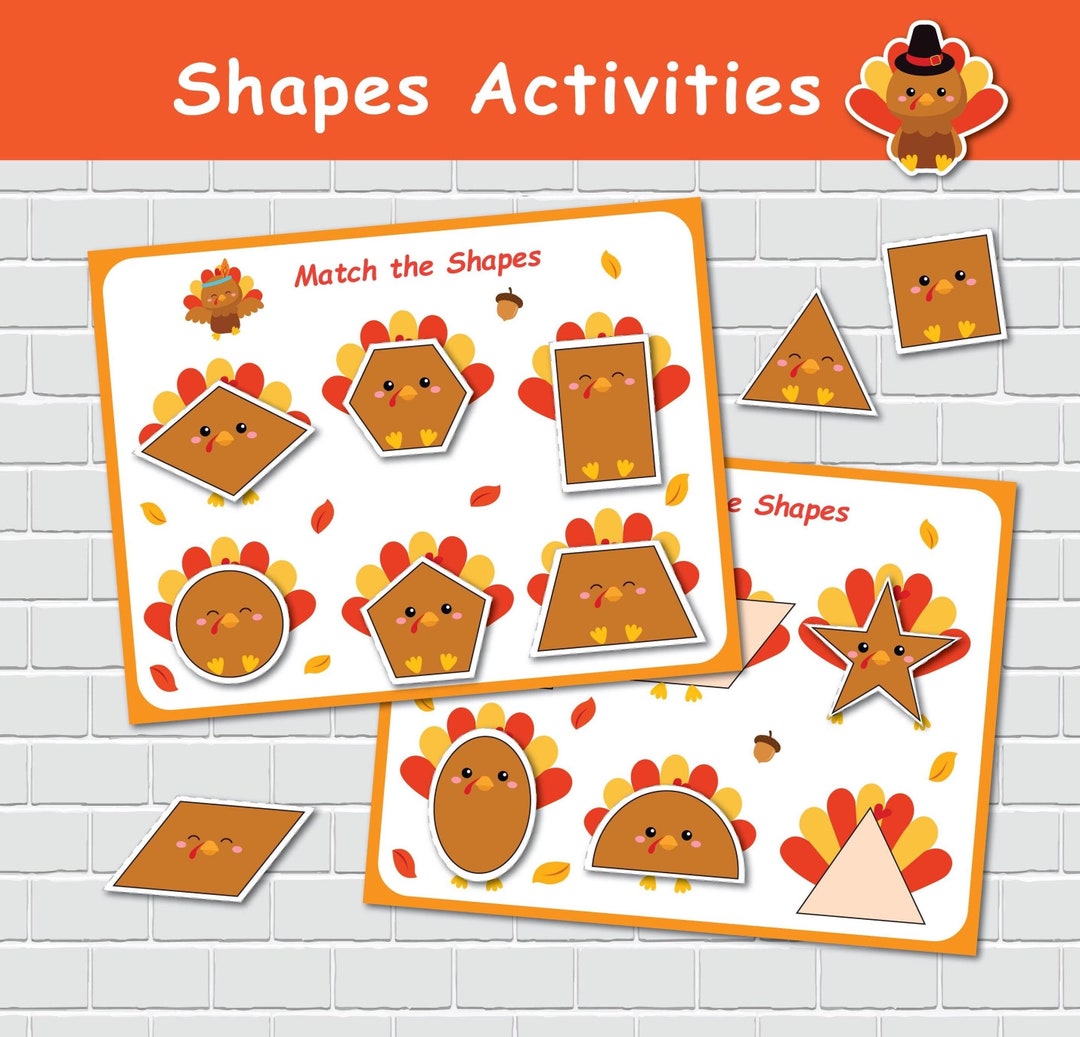 Turkey Shape Matching Activity, 2D Shapes, Thanksgiving Busy Book Page ...