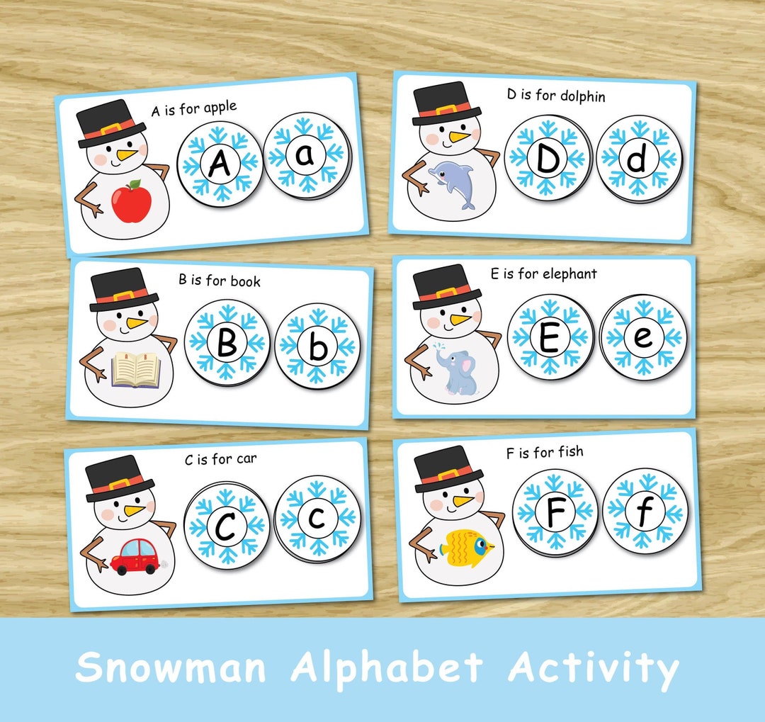 Snowman ABC Activity for Kids, Winter Alphabet Matching Game, Beggining ...