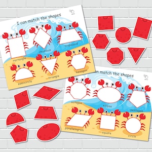 Crab Shape Matching Activity, 2D Shapes, Summer Busy Book Page, File ...
