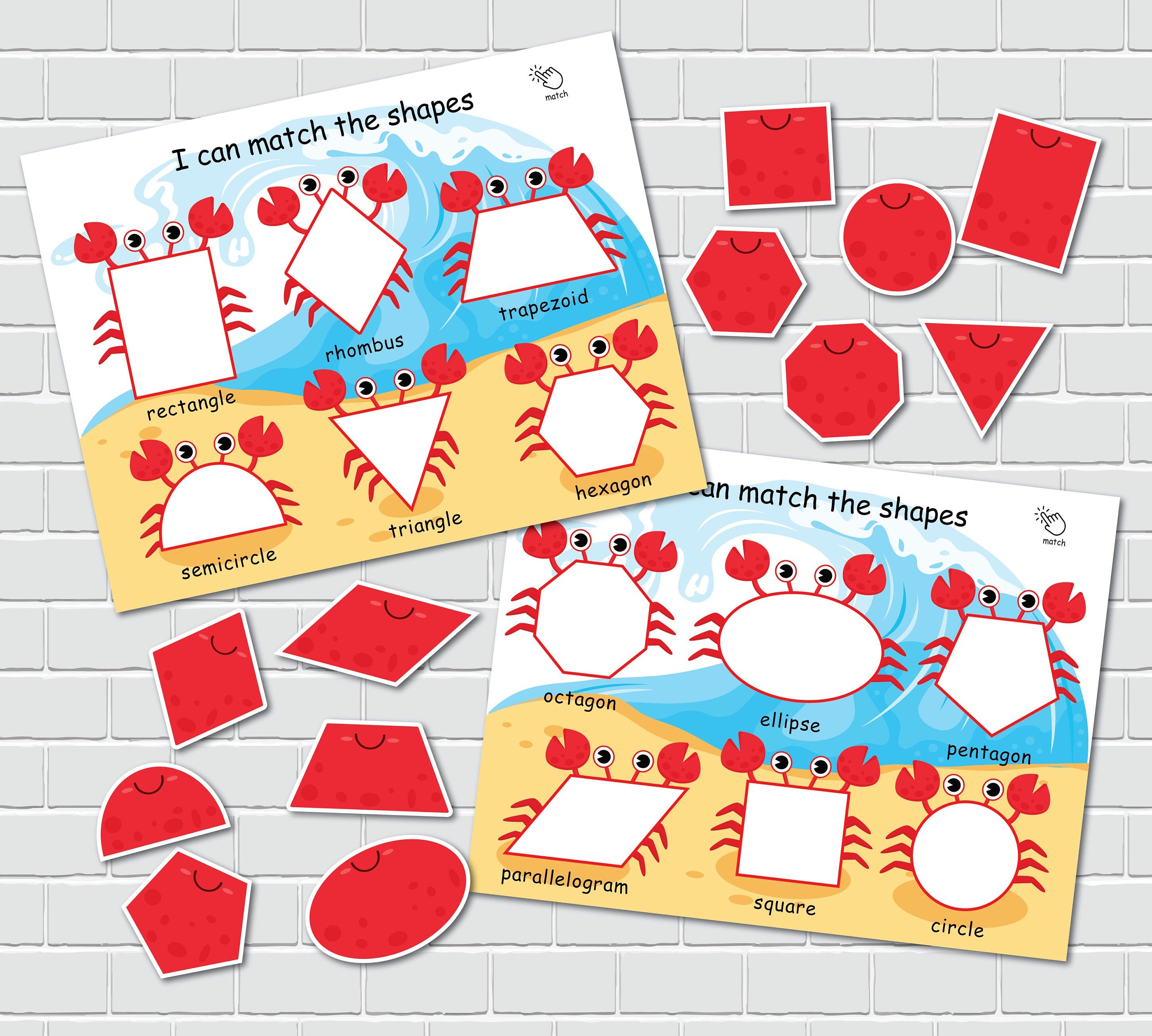 Crab Shape Matching Activity, 2D Shapes, Summer Busy Book Page, File ...