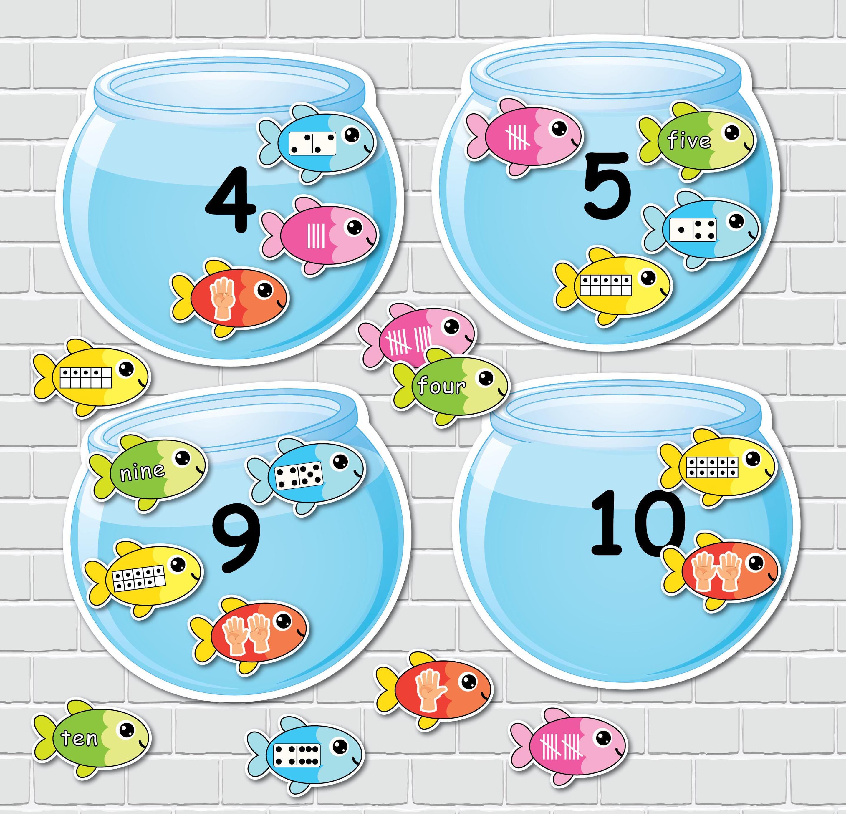 Fish and Fishbowl Numbers Matching Activity, Preschool Math Centers ...