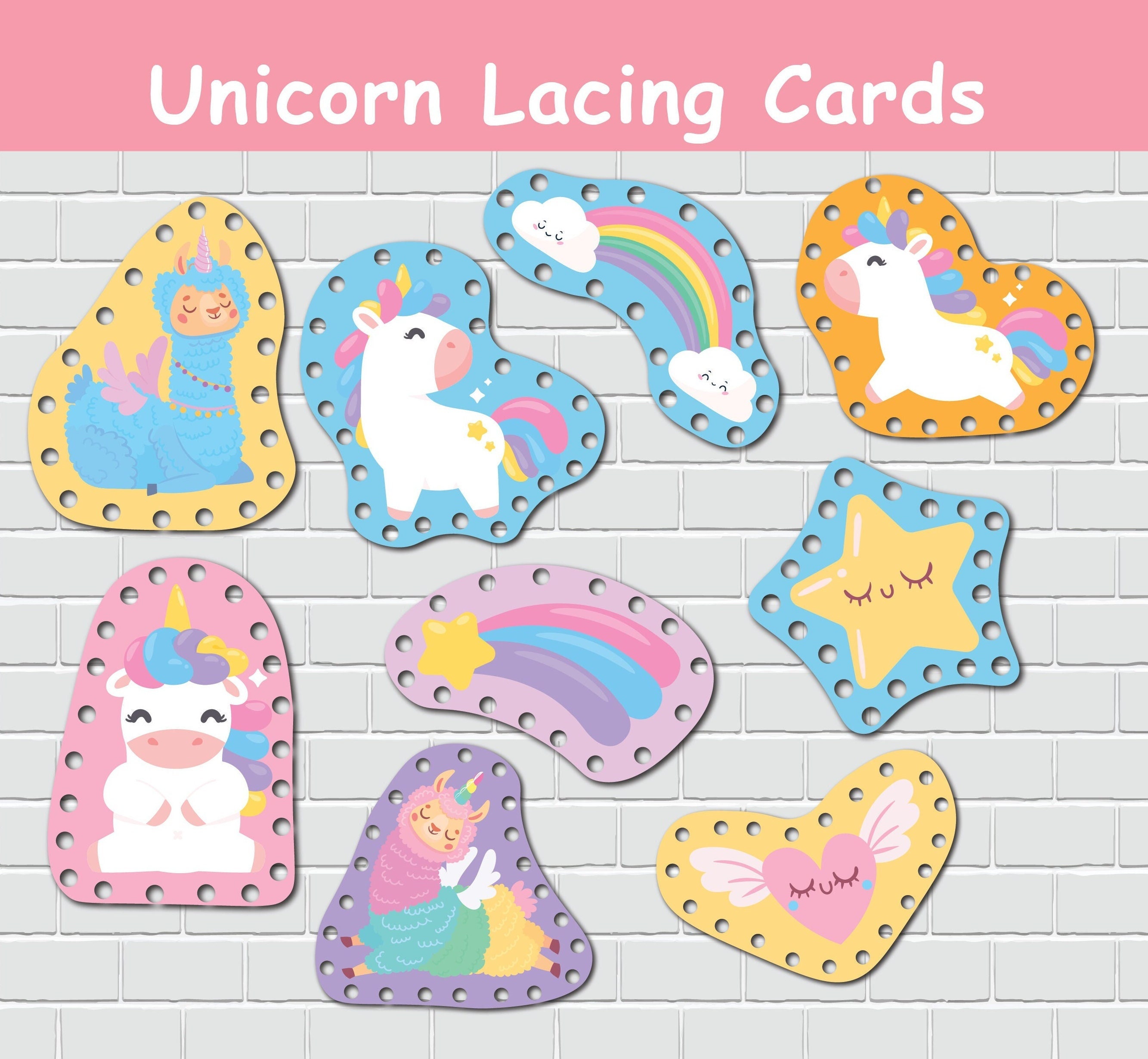 Unicorn Lacing Cards, Preschool Fine Motor Skill Activity, Toddler ...