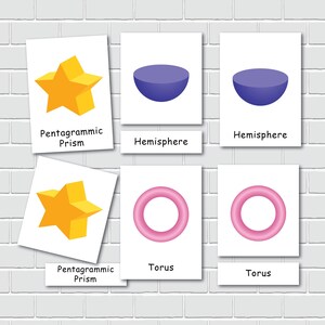 3D Shapes Flash Cards, Three Part Montessori Flash Cards, Kids ...