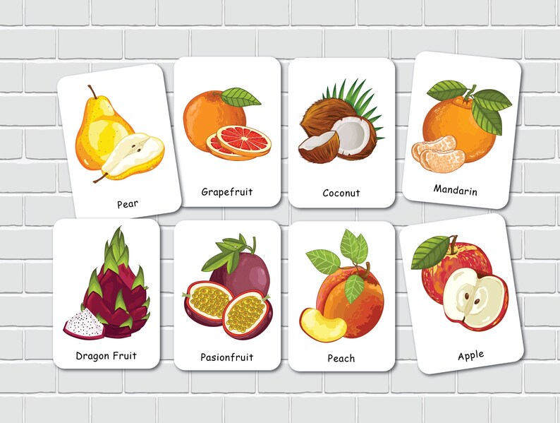 Fruits Three Part Cards Montessori Flashcards Homeschool - Etsy